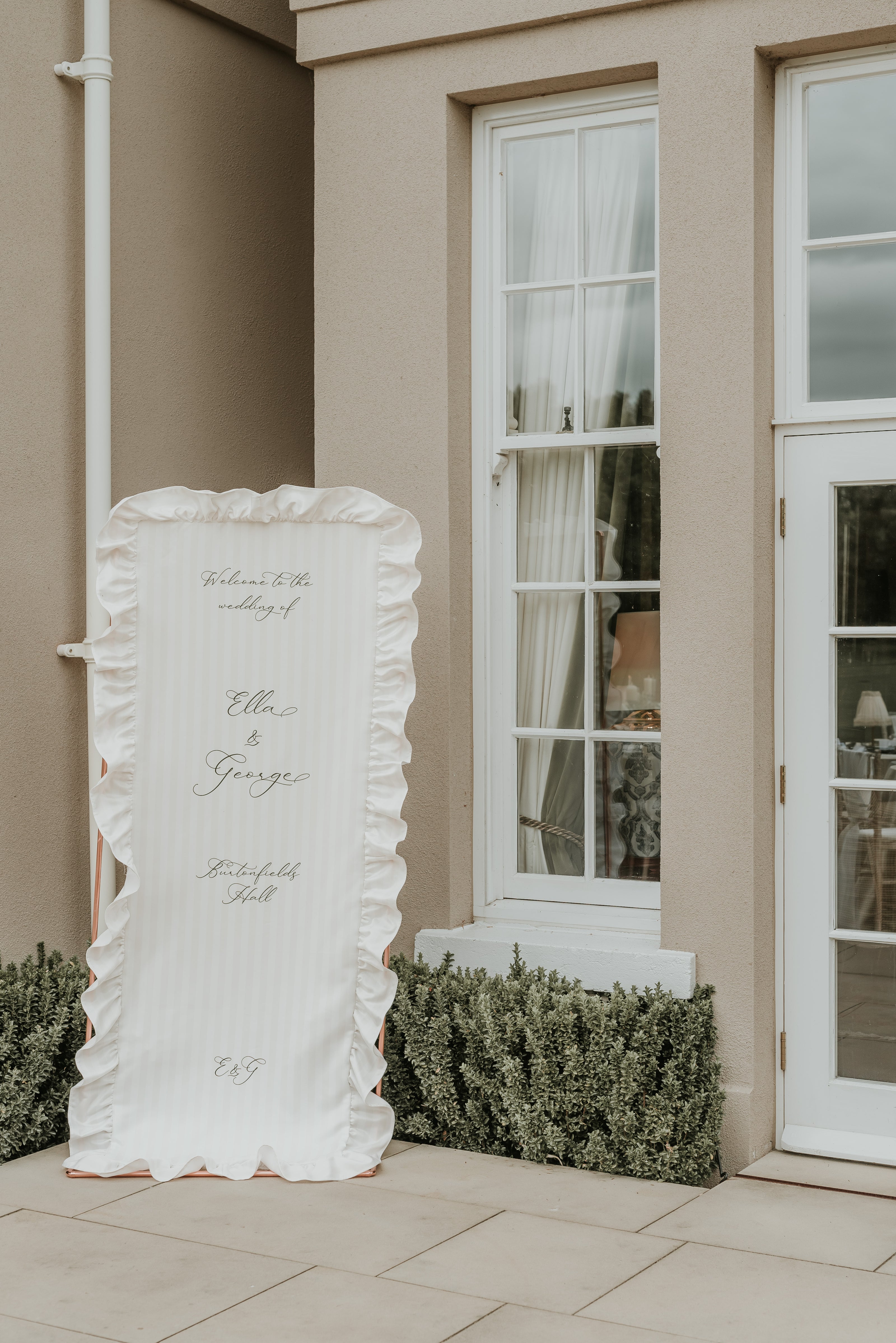 Luxury Fabric Ruffle Hemmed Wedding Banner – Autumn Rose Paper Co