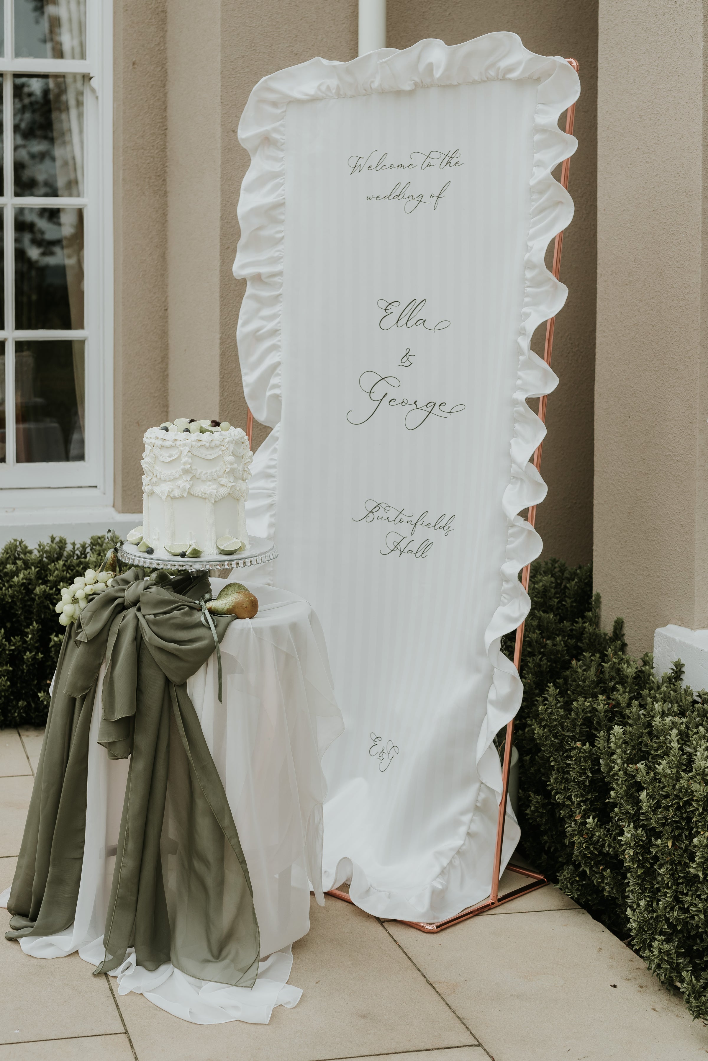 Luxury Fabric Ruffle Hemmed Wedding Banner 80cm wide – Autumn Rose Paper Co