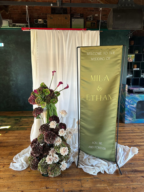 Luxury Satin Wedding Welcome Banner – Autumn Rose Paper Co